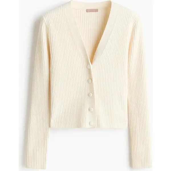 H&m Rib-knit V-neck Cardigan - Cream