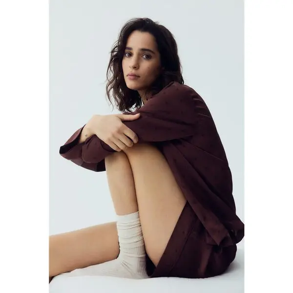 H&m Satin Pyjamas - Dark Brown/dotted