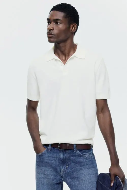 H&m Regular Fit Knitted Polo Shirt - Cream
