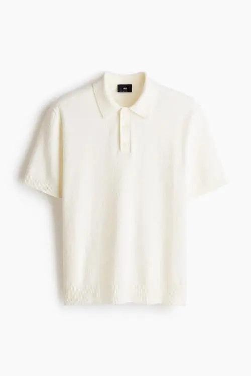 H&m Regular Fit Knitted Polo Shirt - Cream
