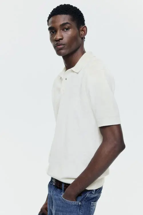 H&m Regular Fit Knitted Polo Shirt - Cream