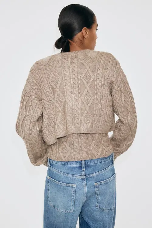 H&m Cable-knit Cropped Cardigan With Round Neckline