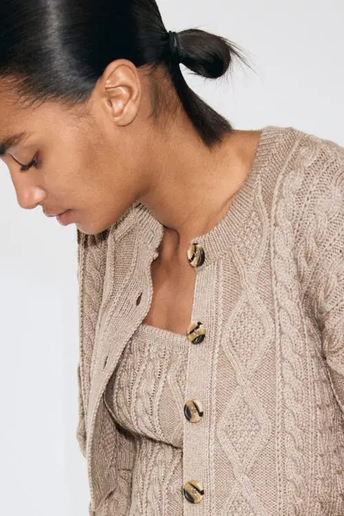 H&m Cable-knit Cropped Cardigan With Round Neckline