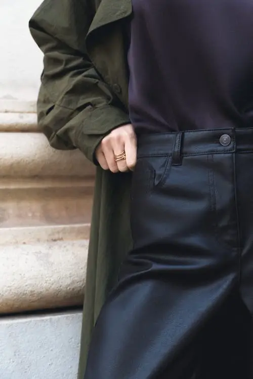 H&m Barrel-leg Coated Trousers