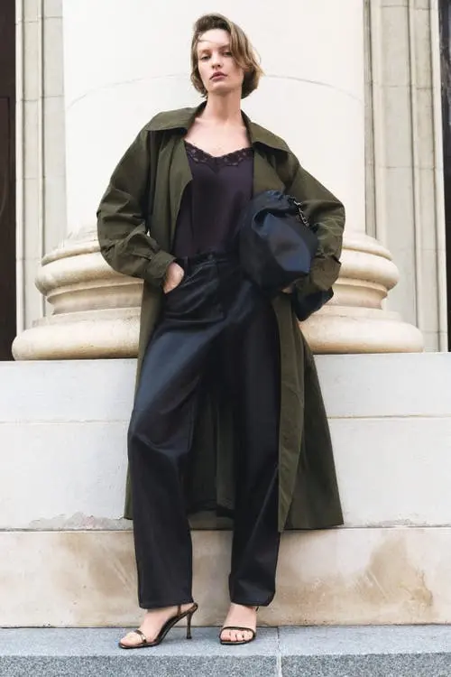 H&m Barrel-leg Coated Trousers