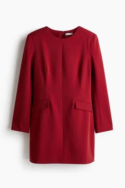 H&M Fitted Twill Short Dress - Dark Red