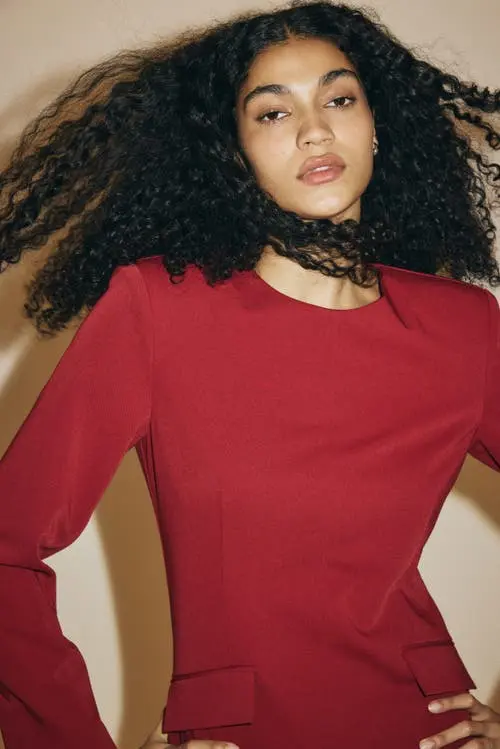 H&M Fitted Twill Short Dress - Dark Red
