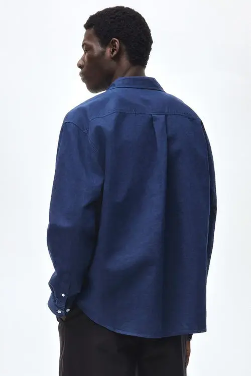 H&M Relaxed Fit Linen-blend Shirt - Dark Blue