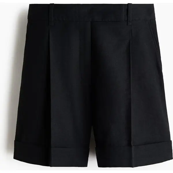 H&m Tailored Linen-blend Oversized Shorts - Black