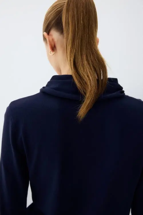 H&m Scarf Collar Fine Knit Jumper - Navy Blue