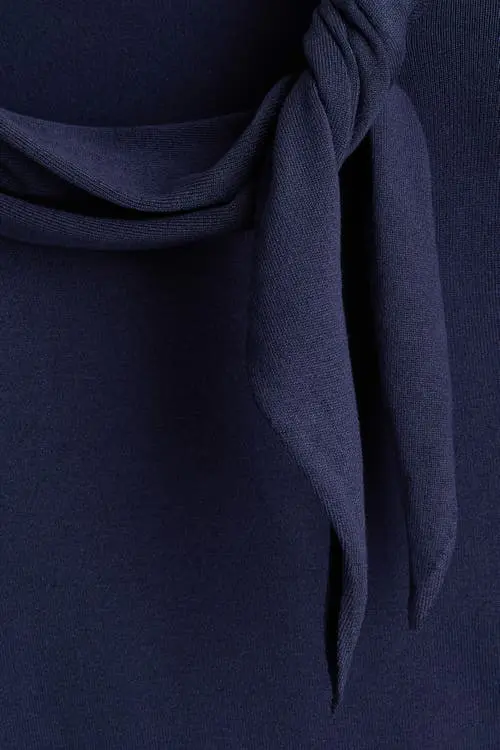 H&m Scarf Collar Fine Knit Jumper - Navy Blue