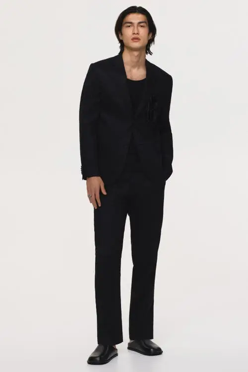 H&m Slim Fit Linen Single-breasted Blazer With Notch Lapels - Black