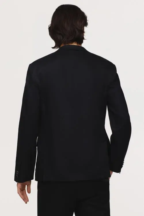 H&m Slim Fit Linen Single-breasted Blazer With Notch Lapels - Black