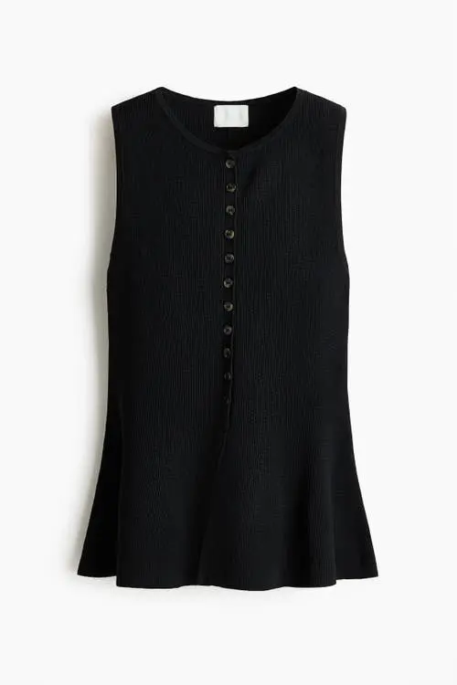 H&m Rib-knit Peplum Waistcoat With Button Front