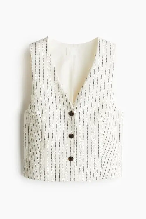 H&m Short Waistcoat - Cream/striped