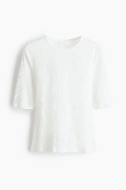 H&m Pointelle Cotton Jersey T-shirt With Picot Trim - White
