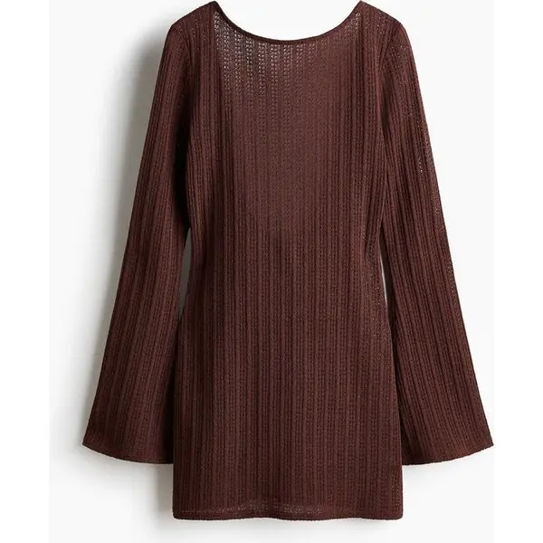 H&m Textured Knit Boat Neck Beach Dress - Dark Brown