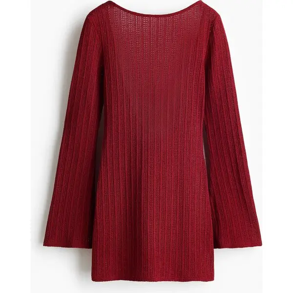 H&m Textured Knit Boat Neck Beach Dress - Dark Red