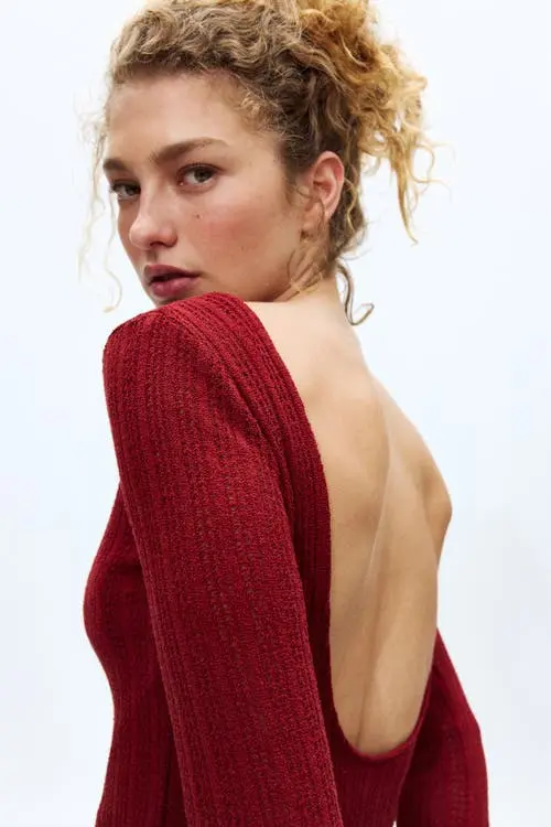 H&m Textured Knit Boat Neck Beach Dress