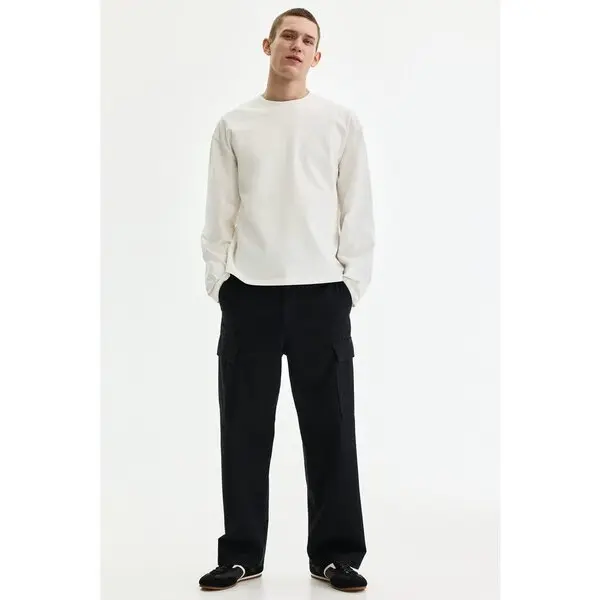 H&M Relaxed Fit Cotton Cargo Trousers - Black