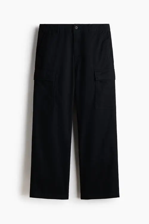 H&M Relaxed Fit Cotton Cargo Trousers - Black