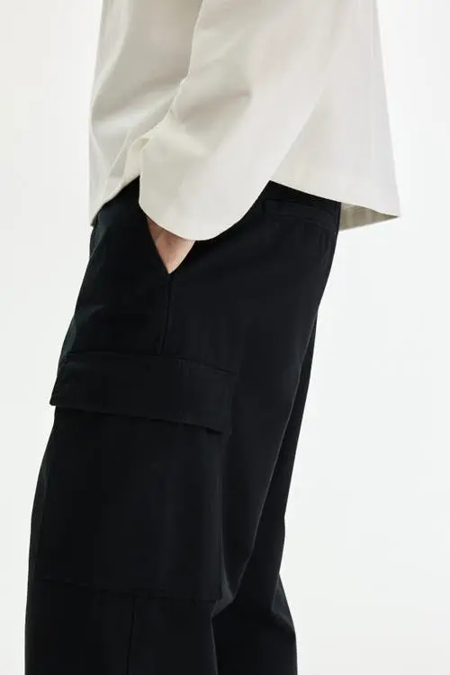 H&M Relaxed Fit Cotton Cargo Trousers - Black