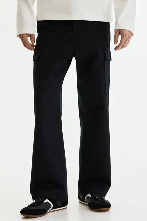 H&M Relaxed Fit Cotton Cargo Trousers - Black