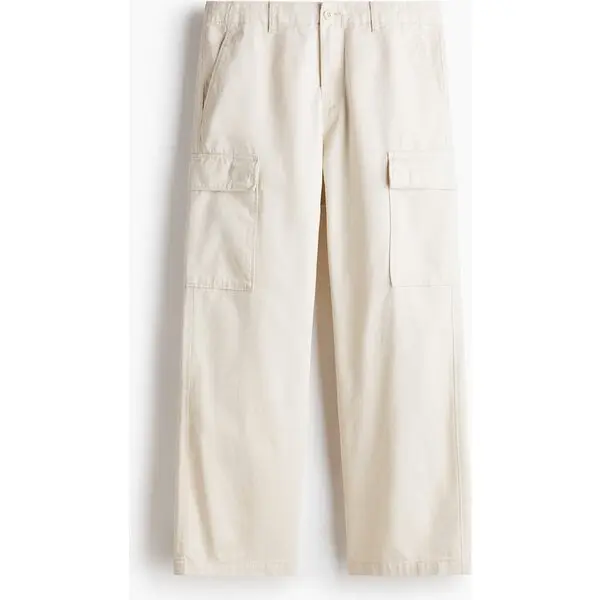 H&m Relaxed-fit Cotton Cargo Pants - Cream