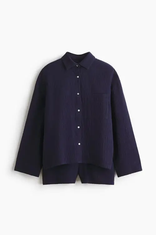 H&m Pyjama Shirt And Shorts - Dark Blue