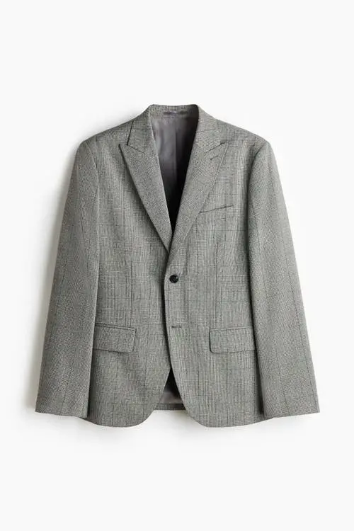 H&m Regular Fit Single-breasted Jacket - Gray/plaid
