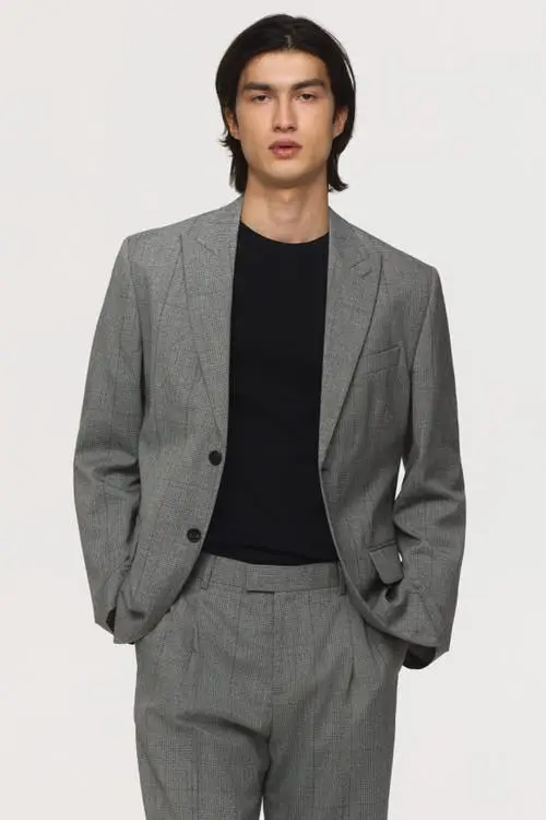 H&m Regular Fit Single-breasted Jacket - Gray/plaid