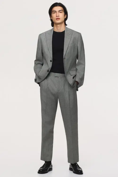 H&m Regular Fit Single-breasted Jacket - Gray/plaid