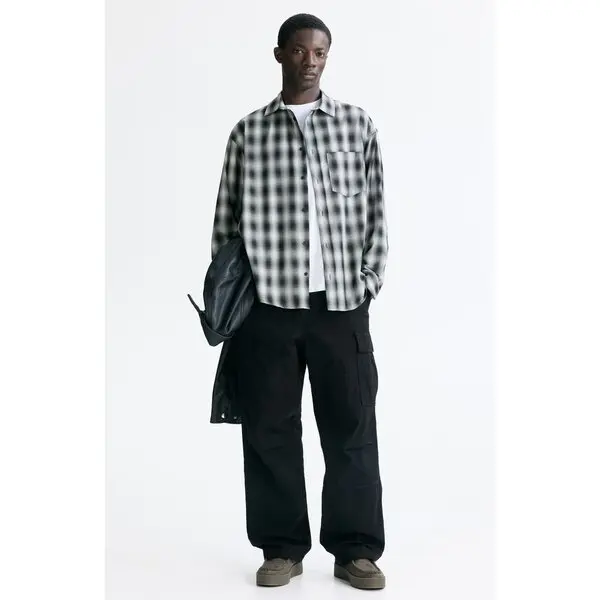 H&m Relaxed-fit Shirt - Dark Gray/checked