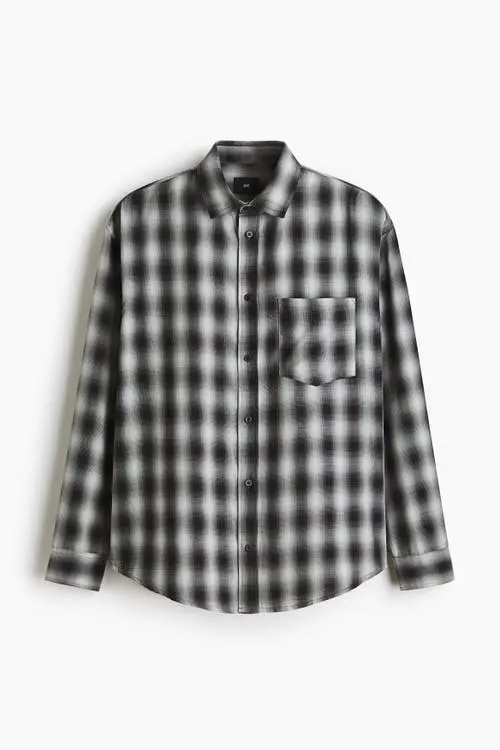 H&m Relaxed-fit Shirt - Dark Gray/checked
