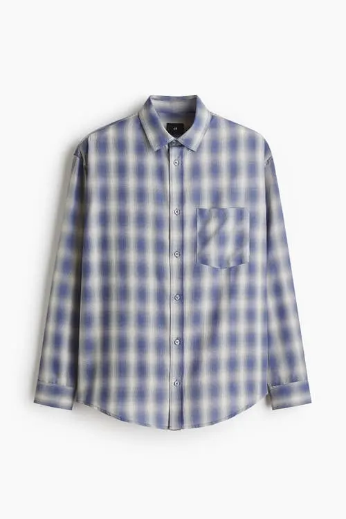 H&m Relaxed Fit Shirt - Light Blue/checked