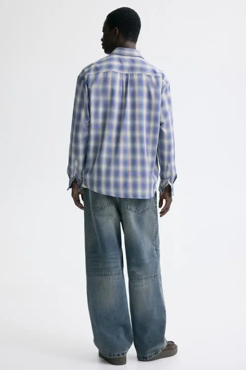 H&m Relaxed Fit Shirt - Light Blue/checked