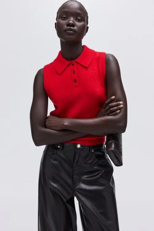 H&m Collared Knit Sweater Vest - Red