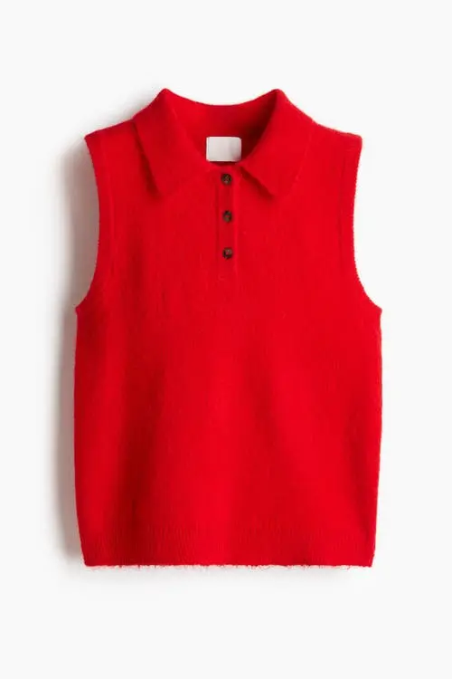 H&m Collared Knit Sweater Vest - Red