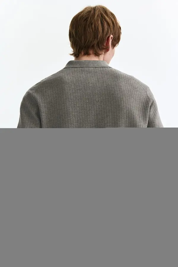 H&m Regular Fit Textured-knit Polo Shirt - Gray