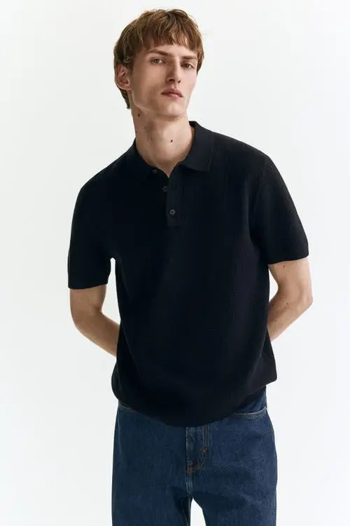 H&M Regular Fit Textured-knit Polo Shirt