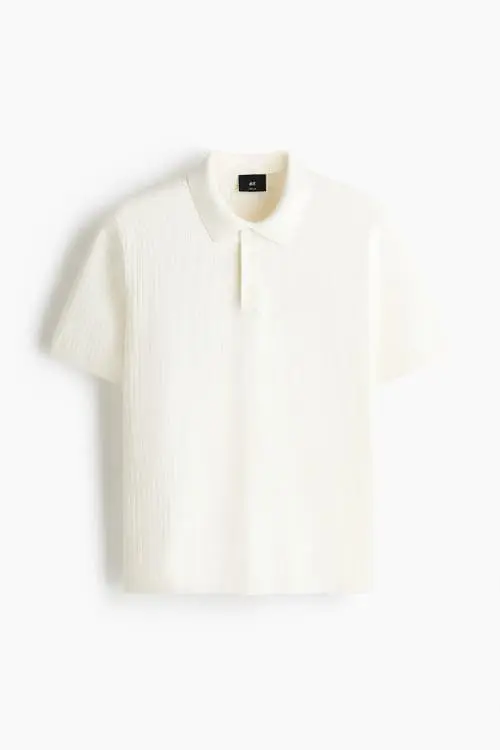 H&M Regular Fit Textured-knit Polo Shirt - White