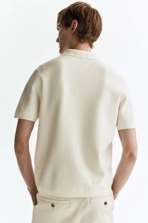 H&M Regular Fit Textured-knit Polo Shirt - White