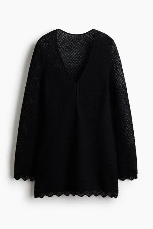 H&m Pointelle Knit Mini Beach Dress - Black