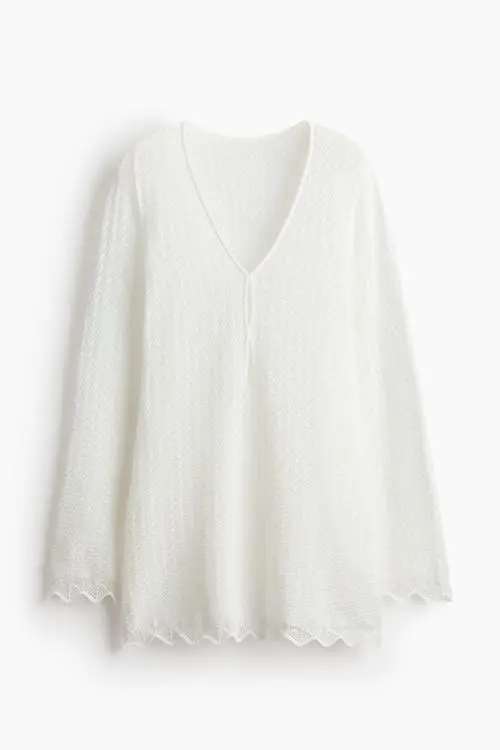 H&m Pointelle Knit Mini Beach Dress - White