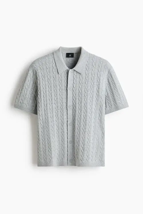 H&m Regular Fit Cable-knit Shirt - Gray