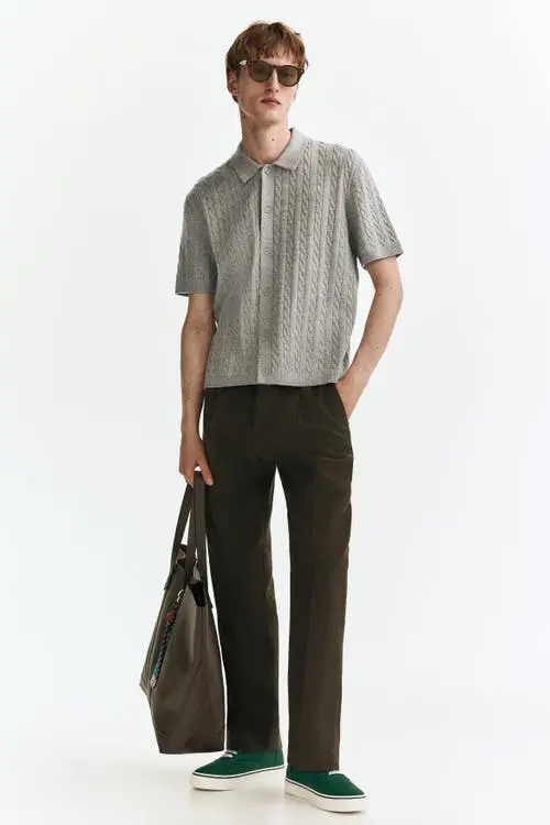 H&m Regular Fit Cable-knit Shirt - Gray