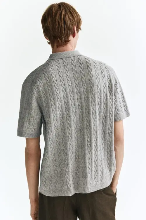 H&m Regular Fit Cable-knit Shirt - Gray