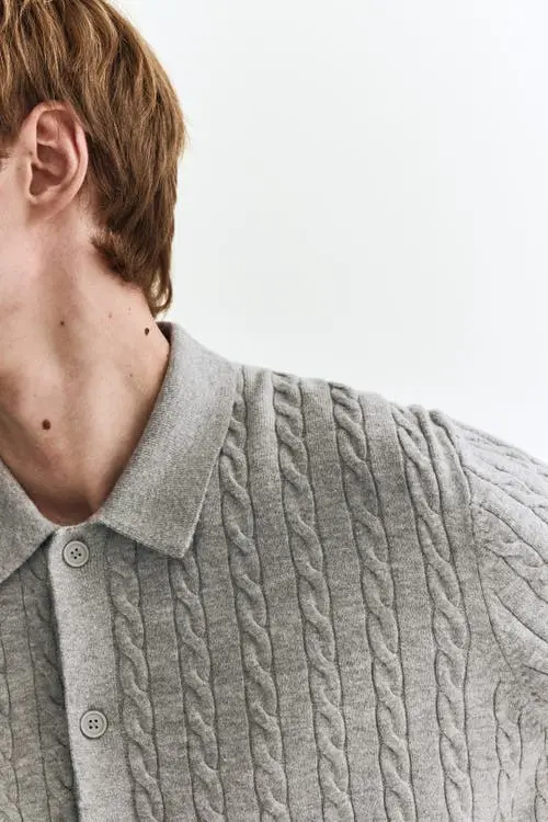 H&m Regular Fit Cable-knit Shirt - Gray