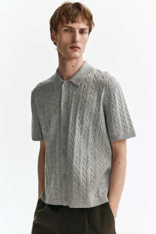 H&m Regular Fit Cable-knit Shirt - Gray