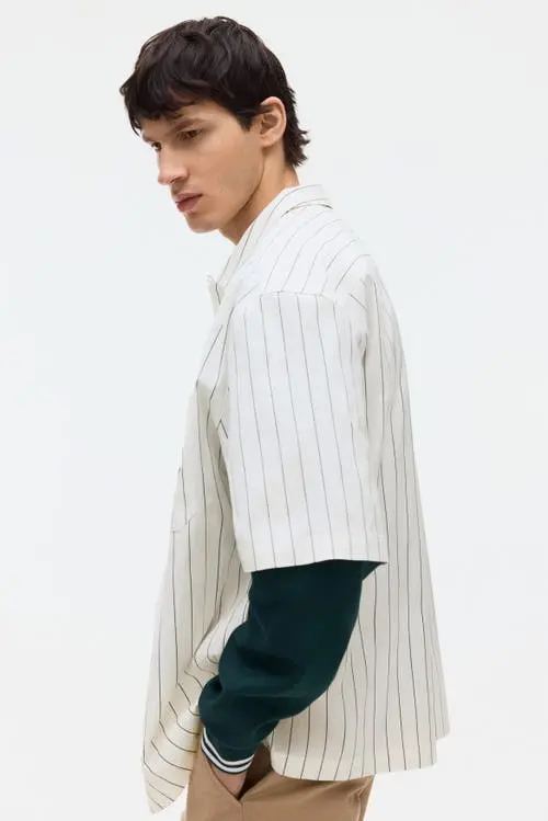 H&m Regular Fit Embroidered-motif Shirt - White/striped